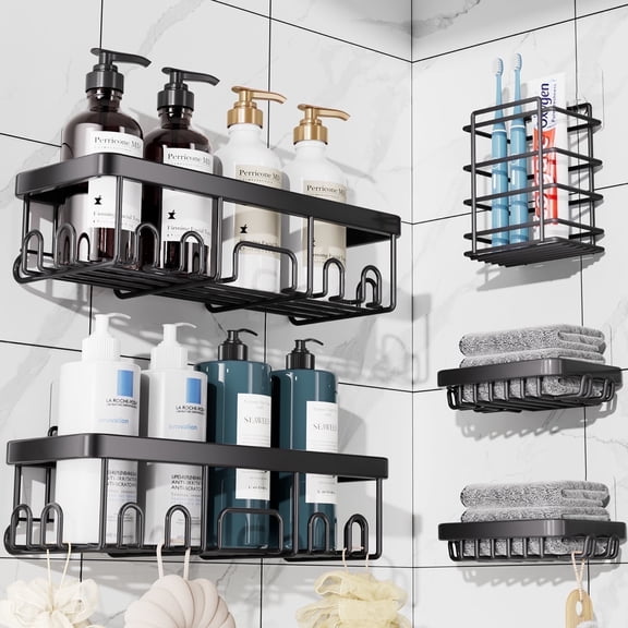 5 Pack Rustproof Self Adhesive Shower Caddy, No Drill Wall Mounted ...