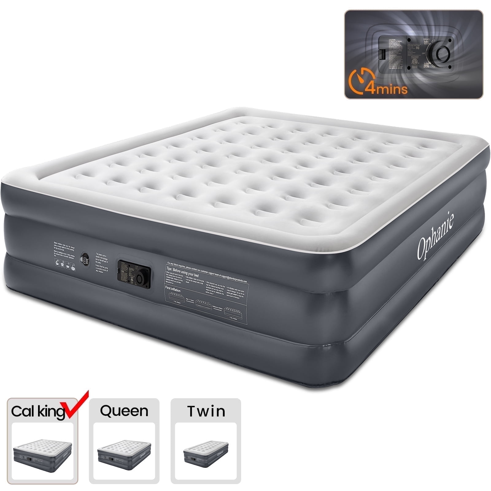 Ophanie King Air Mattress, 18-Inch Elevated Inflatable Bed with Built ...