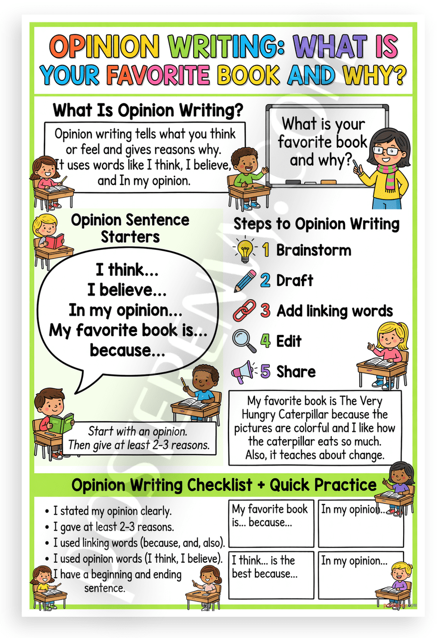 Opinion Writing Favorite Book and Why Educational 12x18 US Made Poster ...