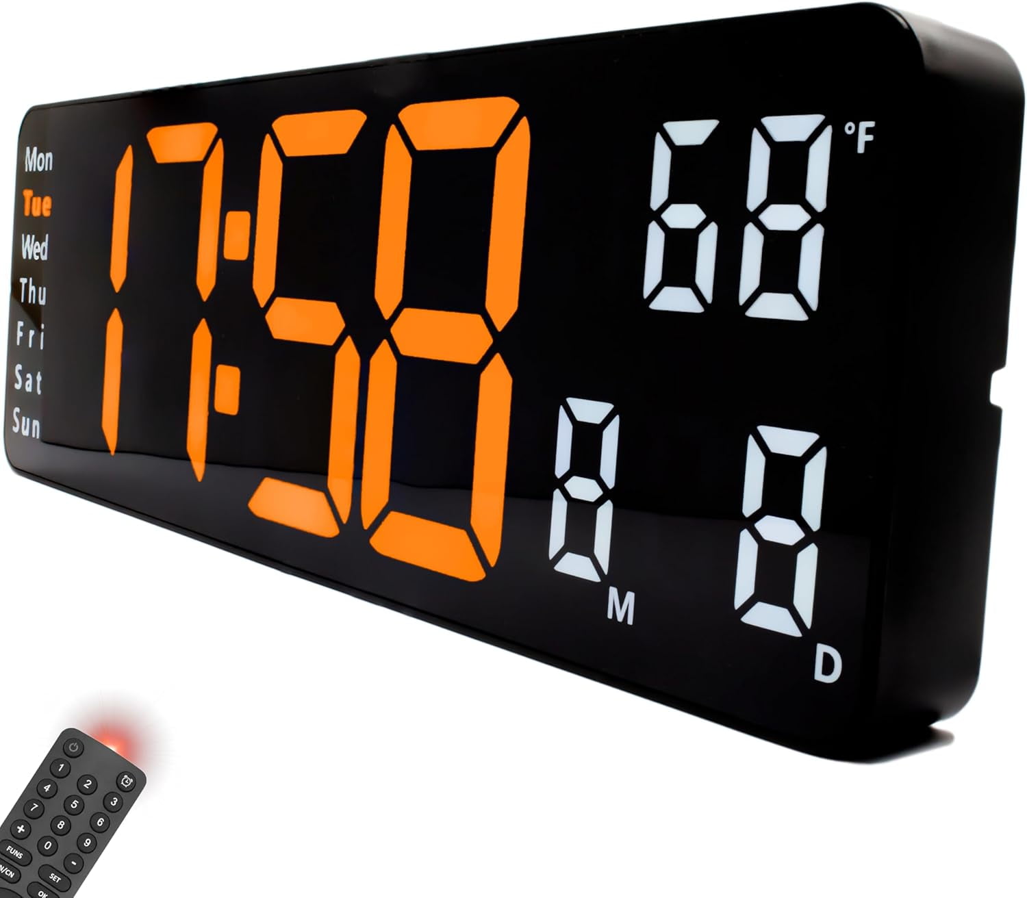 Opis Clock 1 (XL Orange & White) \u2013 Extra Large Digital Wall Clock with Date, Temperature ...