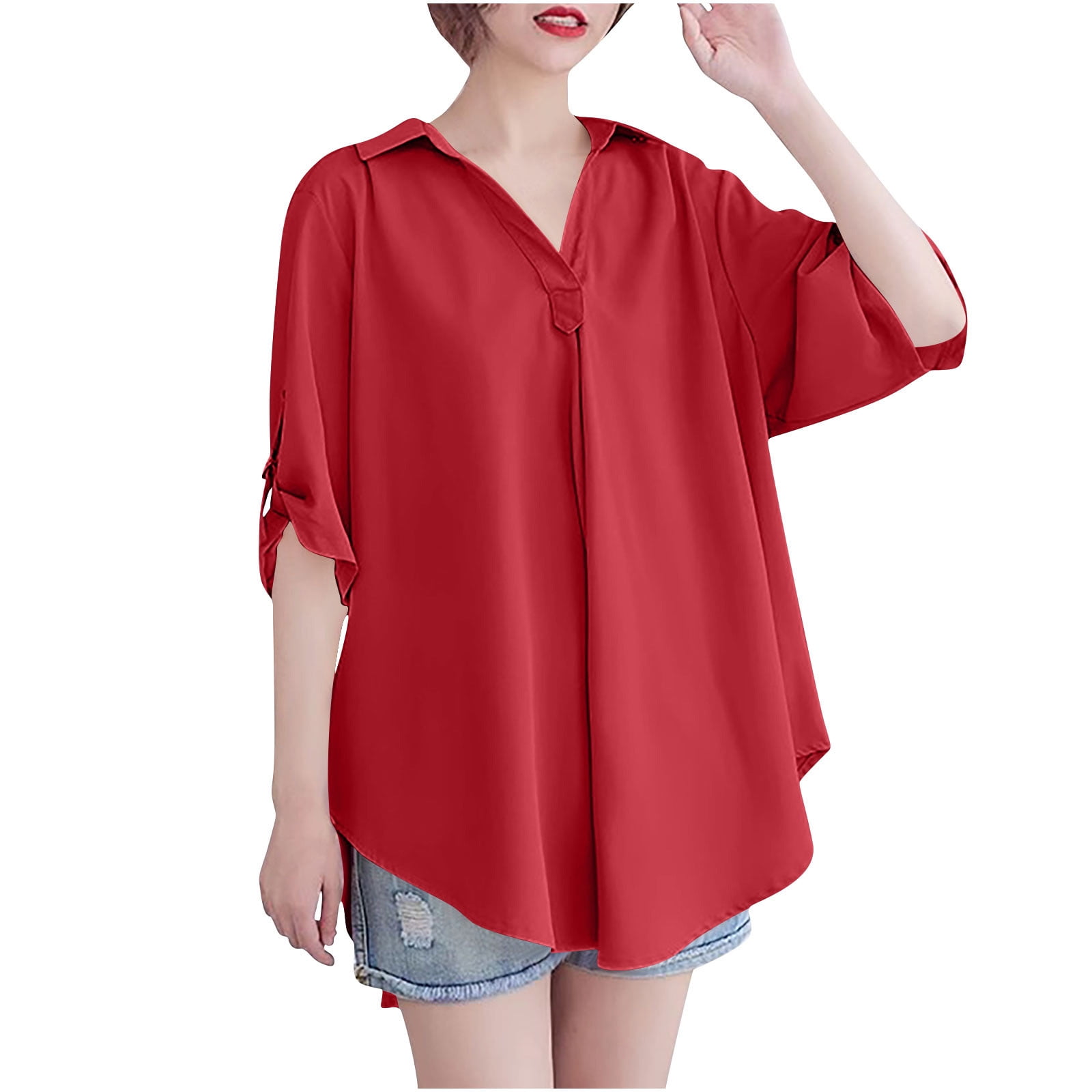 Oplxuo 3/4 Sleeve Blouses for Women Business Casual Elegant Chiffon V ...