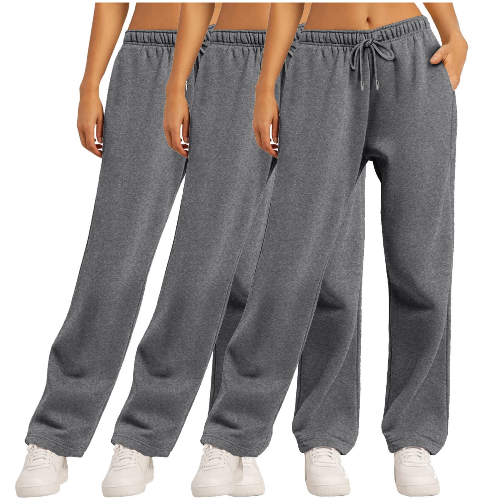 Oplxuo 3 Pack Women's Basic Solid Sweatpants Comfy Drawstring Elastic ...