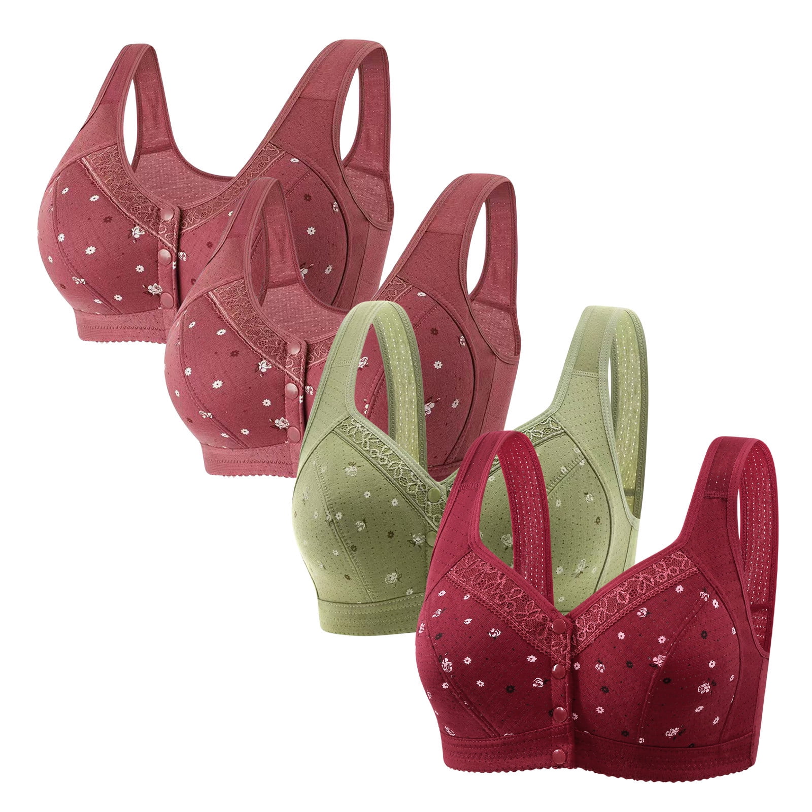 Oplxuo 4-Pack Women's Front Closure Wireless Daisy Bra, Comfortable ...