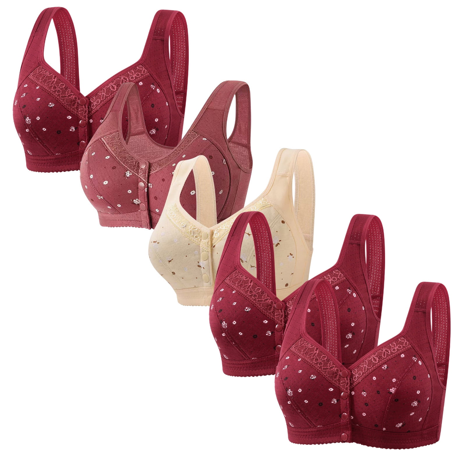 Oplxuo 5-Pack Plus Size Women's Daisy Bra, Front Closure Comfort ...