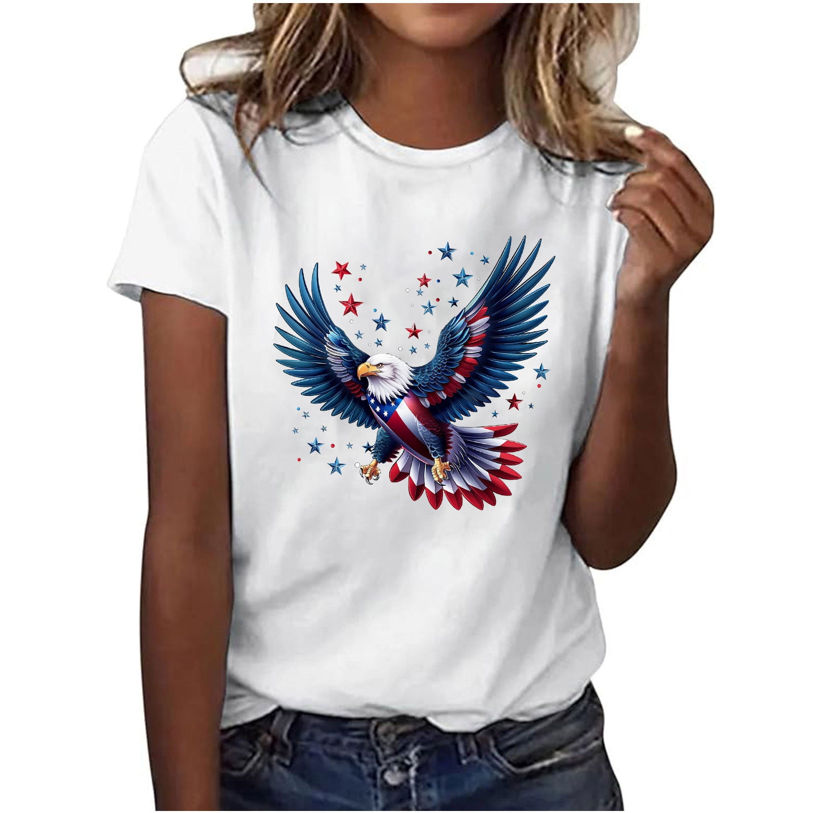 Oplxuo American Flag Heart Shirts for Women 4th of July T-Shirt Graphic ...