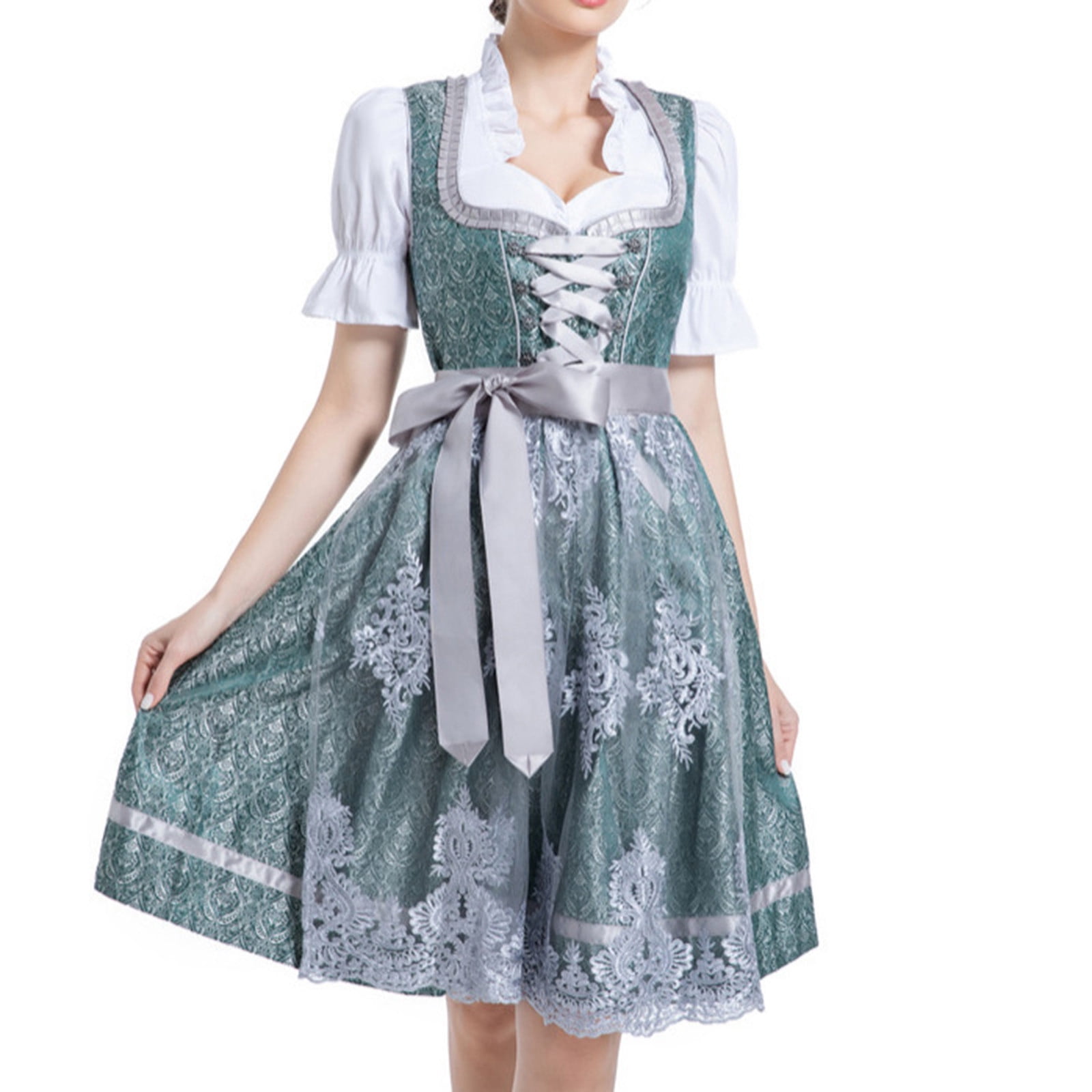 Oplxuo Bavarian Women's Midi Dirndl Dress,Women Vintage Ruffled Edge V ...