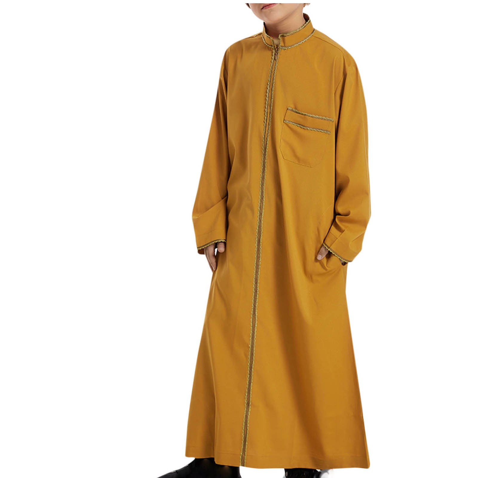 Oplxuo Boys Arabic Thobe Embroidered Muslim Thobe Long Sleeve Loose Zip ...