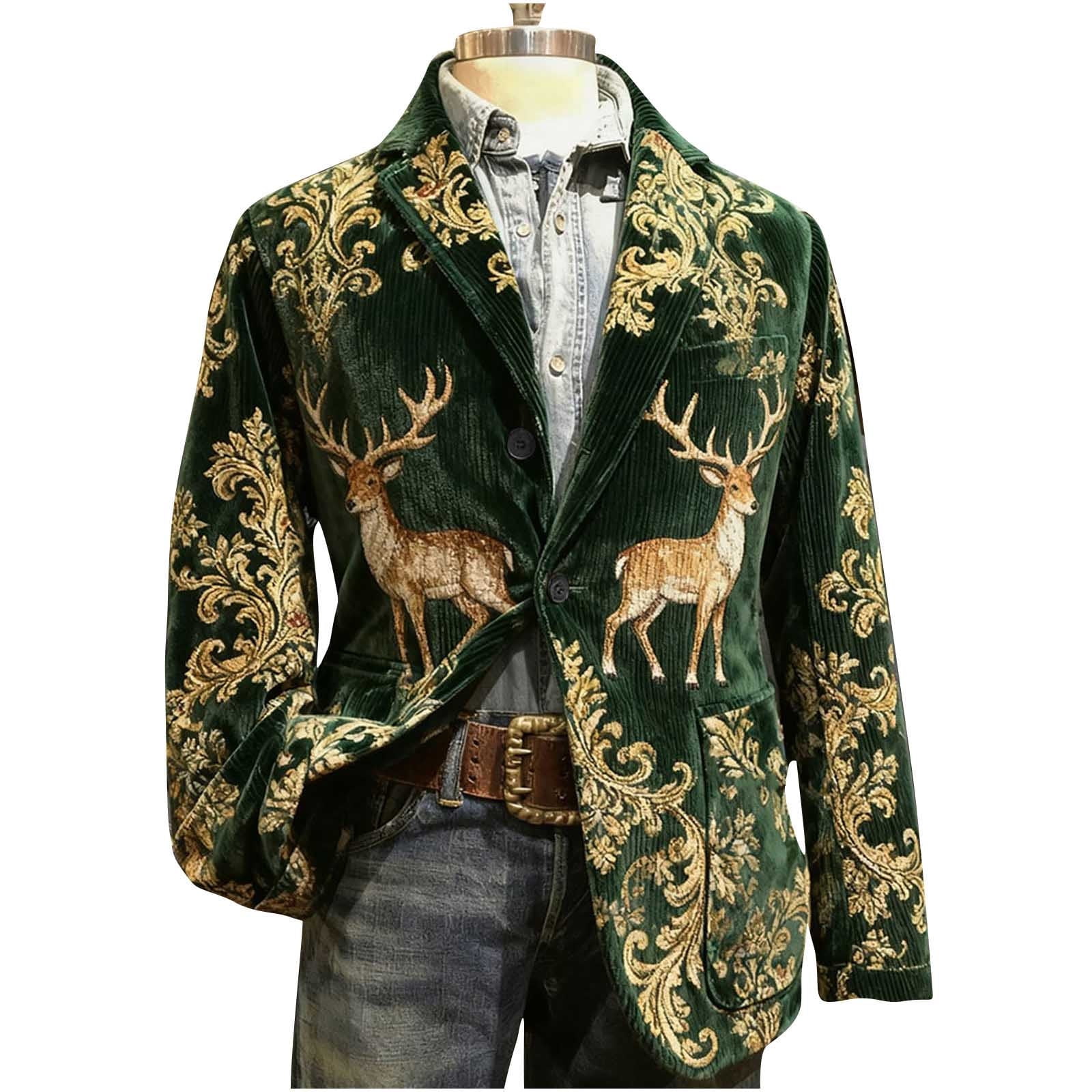 Oplxuo Christmas Blazer for Men Vintage Corduroy Ugly Jacket Funny Xmas ...