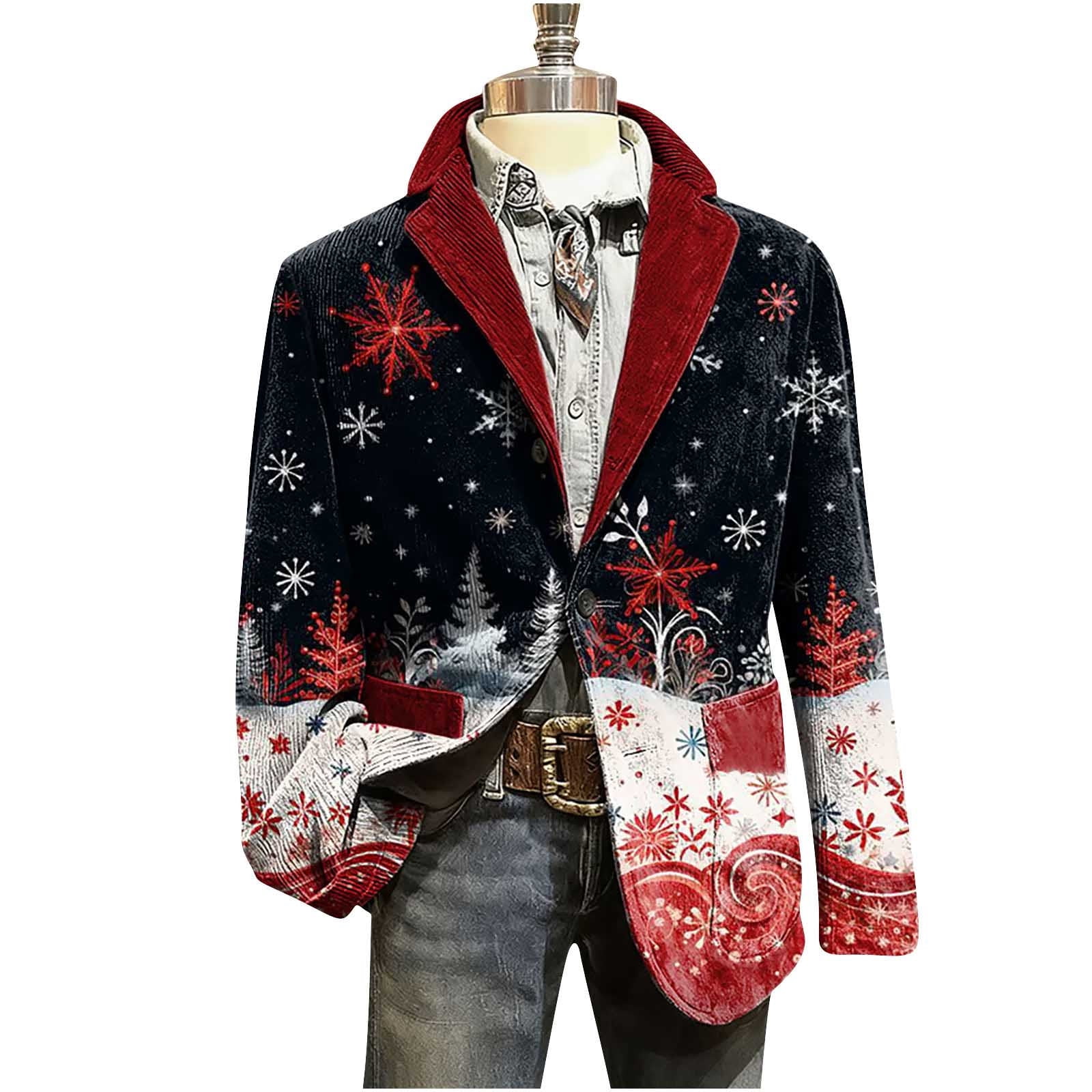Oplxuo Christmas Blazer for Men Vintage Corduroy Ugly Jacket Funny Xmas ...