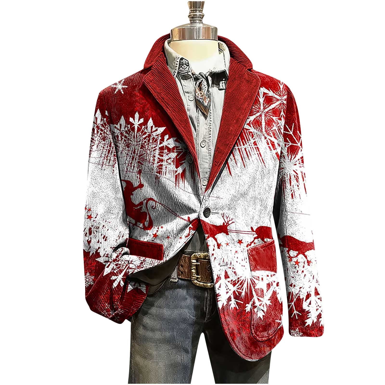 Oplxuo Christmas Blazer for Men Vintage Corduroy Ugly Jacket Funny Xmas ...