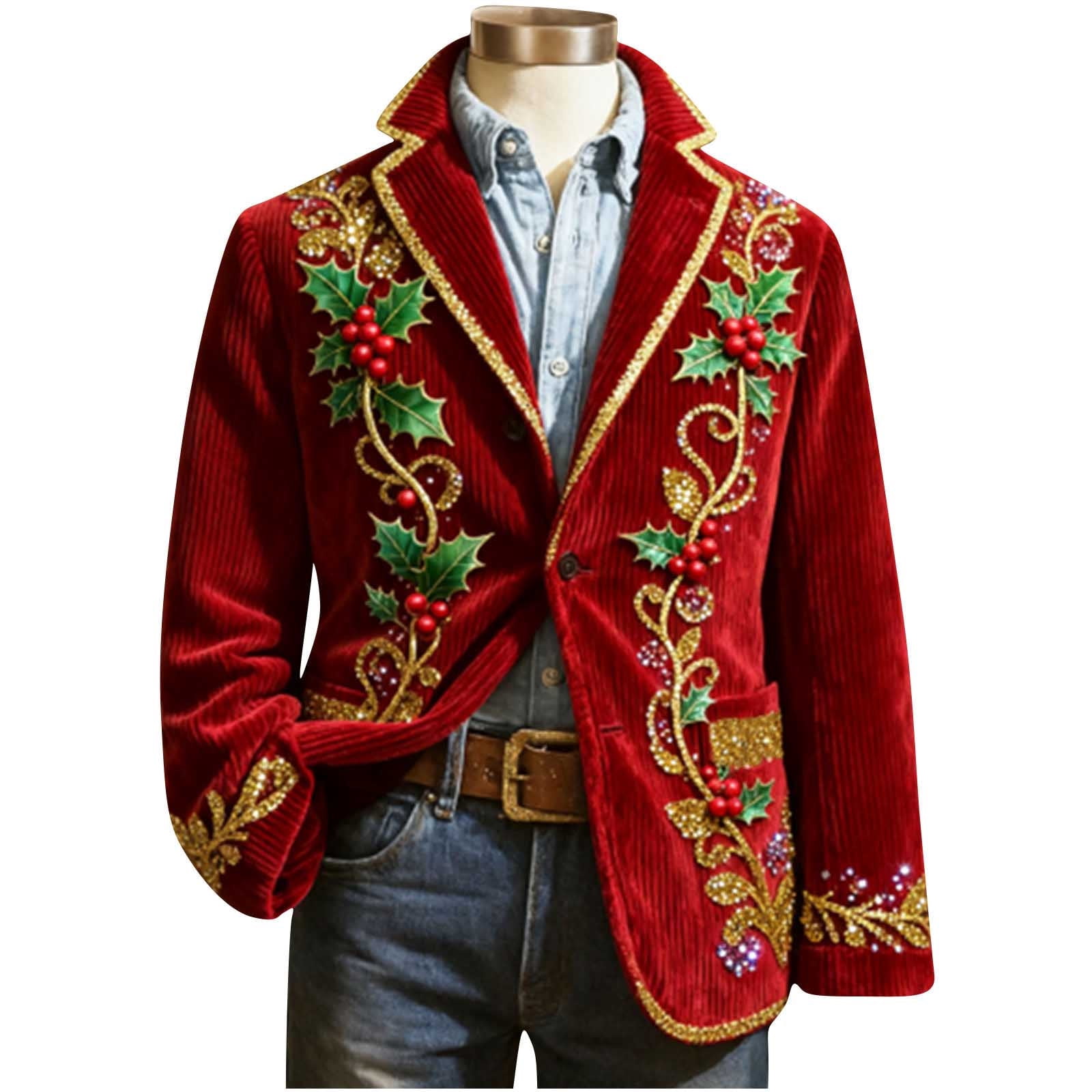 Oplxuo Christmas Blazer for Men Vintage Corduroy Ugly Jacket Funny Xmas ...