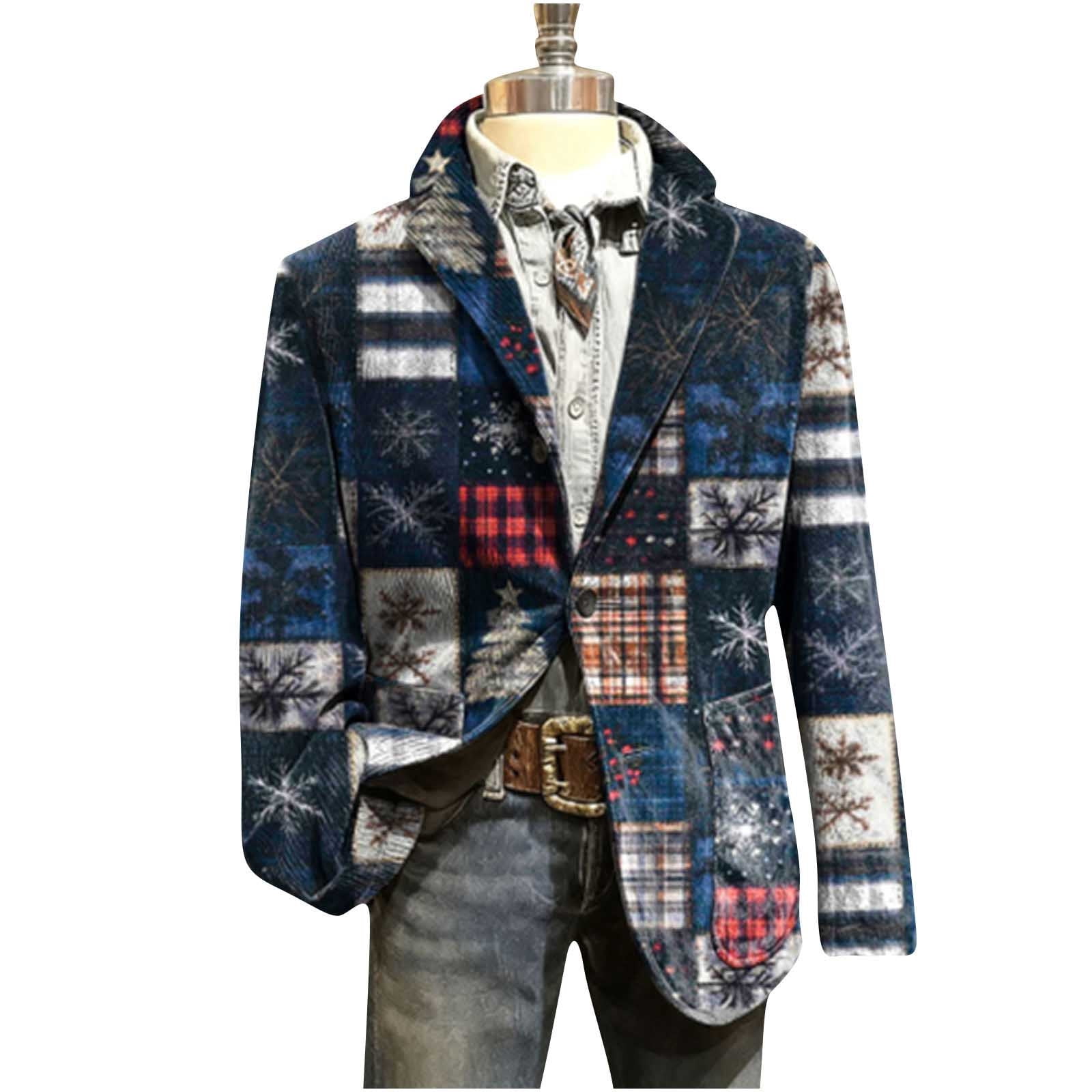 Oplxuo Christmas Blazer for Men Vintage Corduroy Ugly Jacket Funny Xmas ...