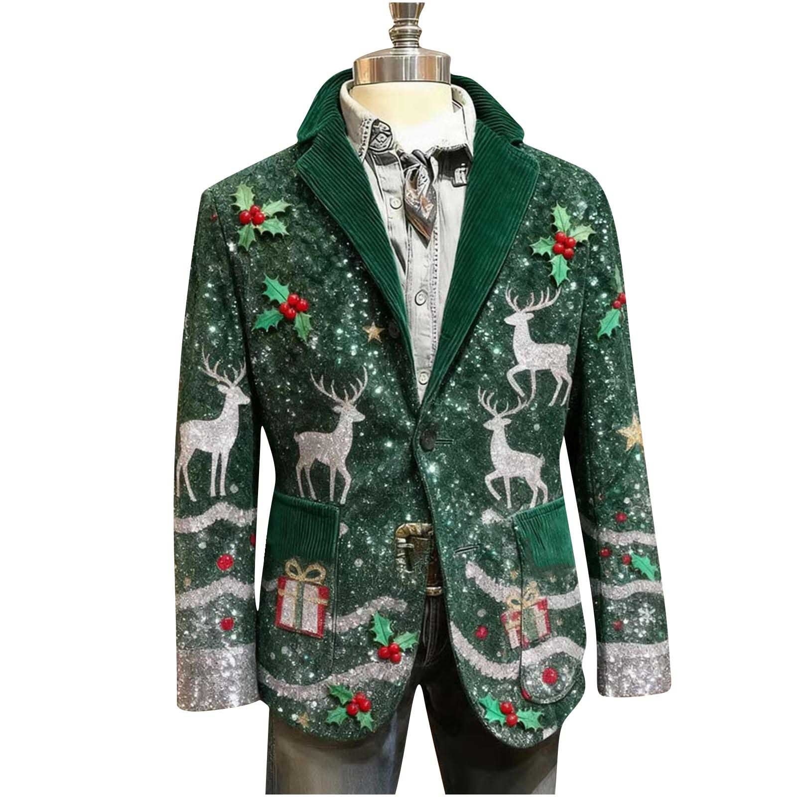 Oplxuo Christmas Blazer for Men Vintage Corduroy Ugly Jacket Funny Xmas ...