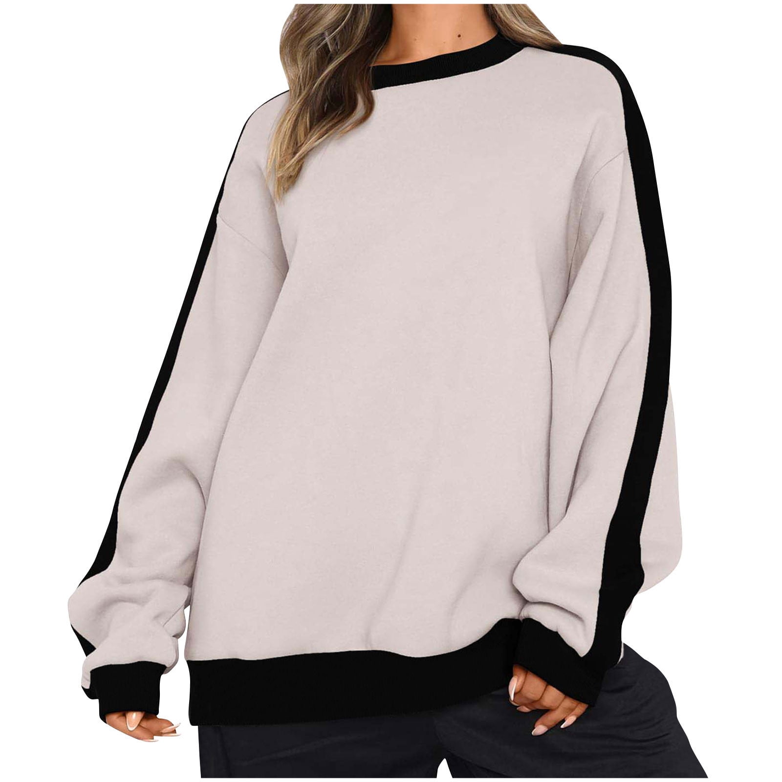 Oplxuo Colorblock Oversized Sweatshirts for Women Casual Crew Neck Long ...