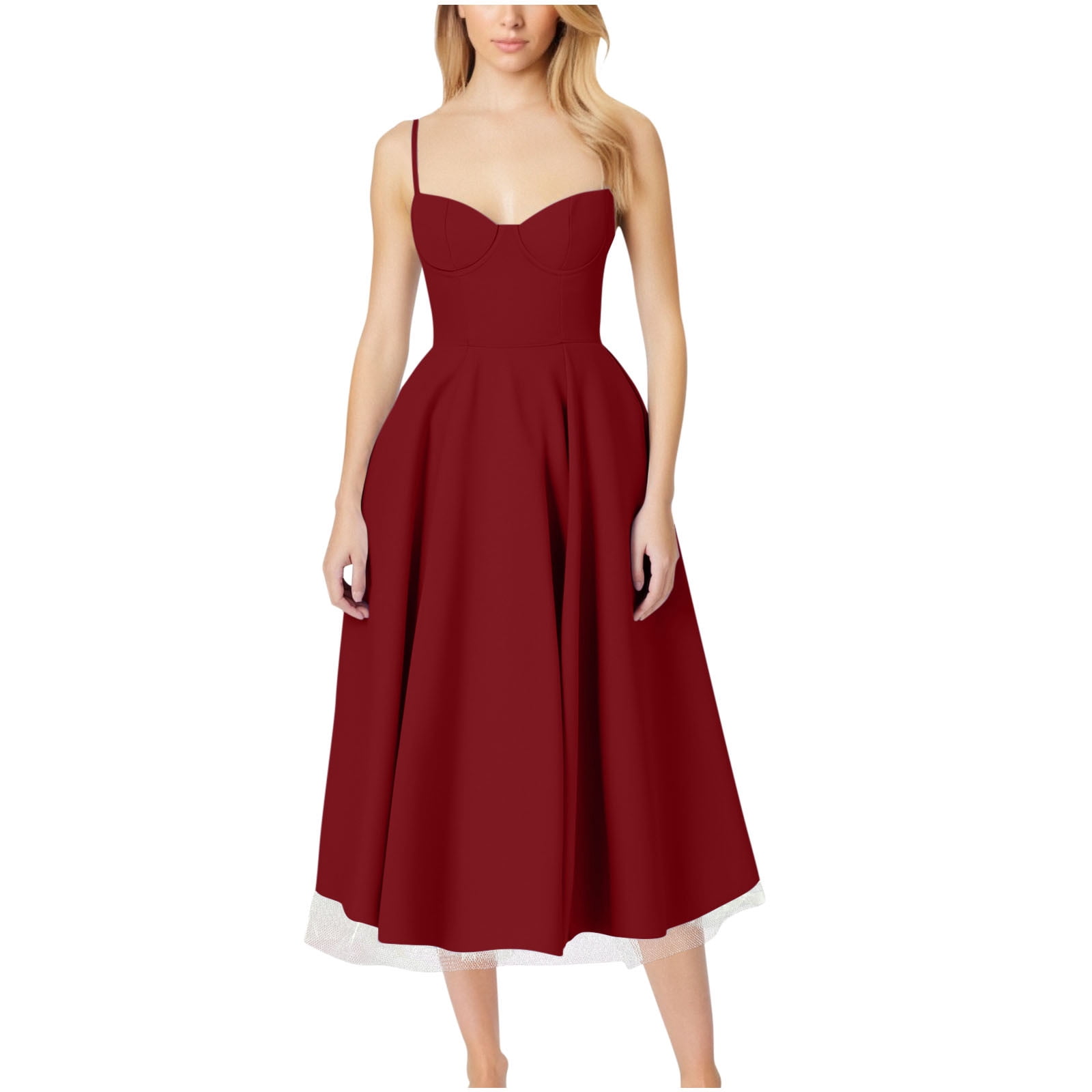 Oplxuo Elegant Layered Swing Cami Dress for Women Spaghetti Strap ...