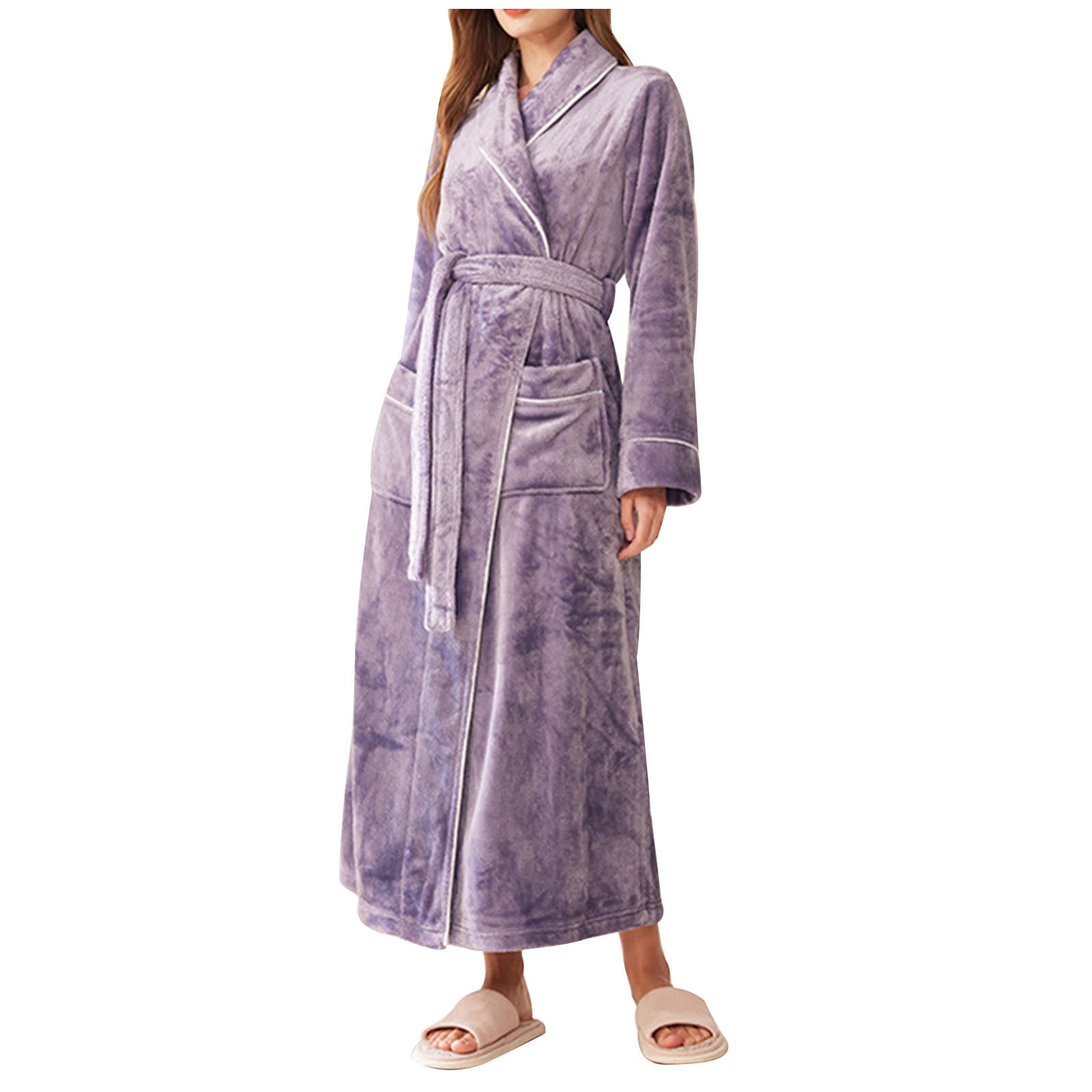 Oplxuo Full Length Fuzzy Robe for Women Plush Robe Flannel Fleece Bathrobe Long Warm Shawl ...
