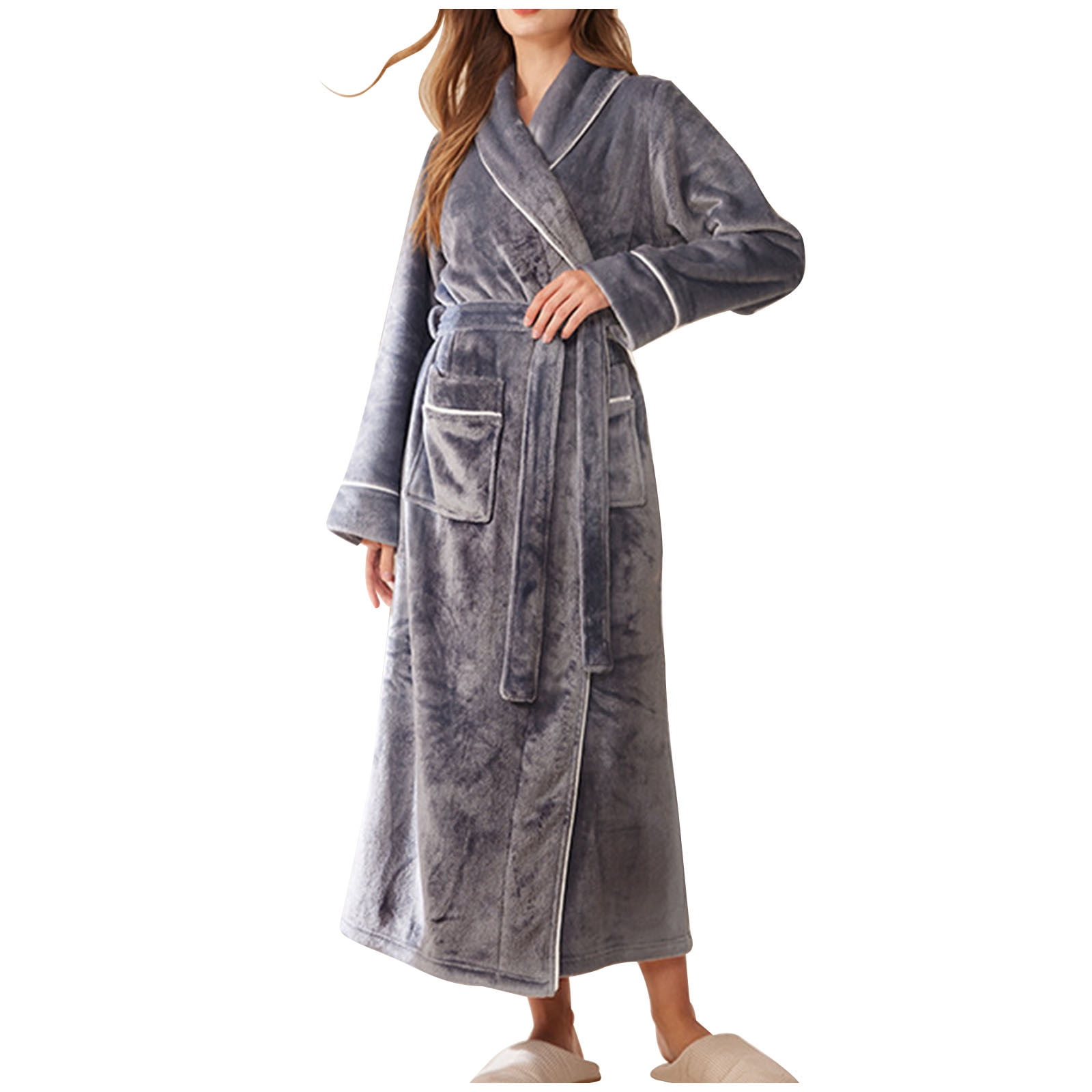 Oplxuo Full Length Fuzzy Robe for Women Plush Robe Flannel Fleece ...