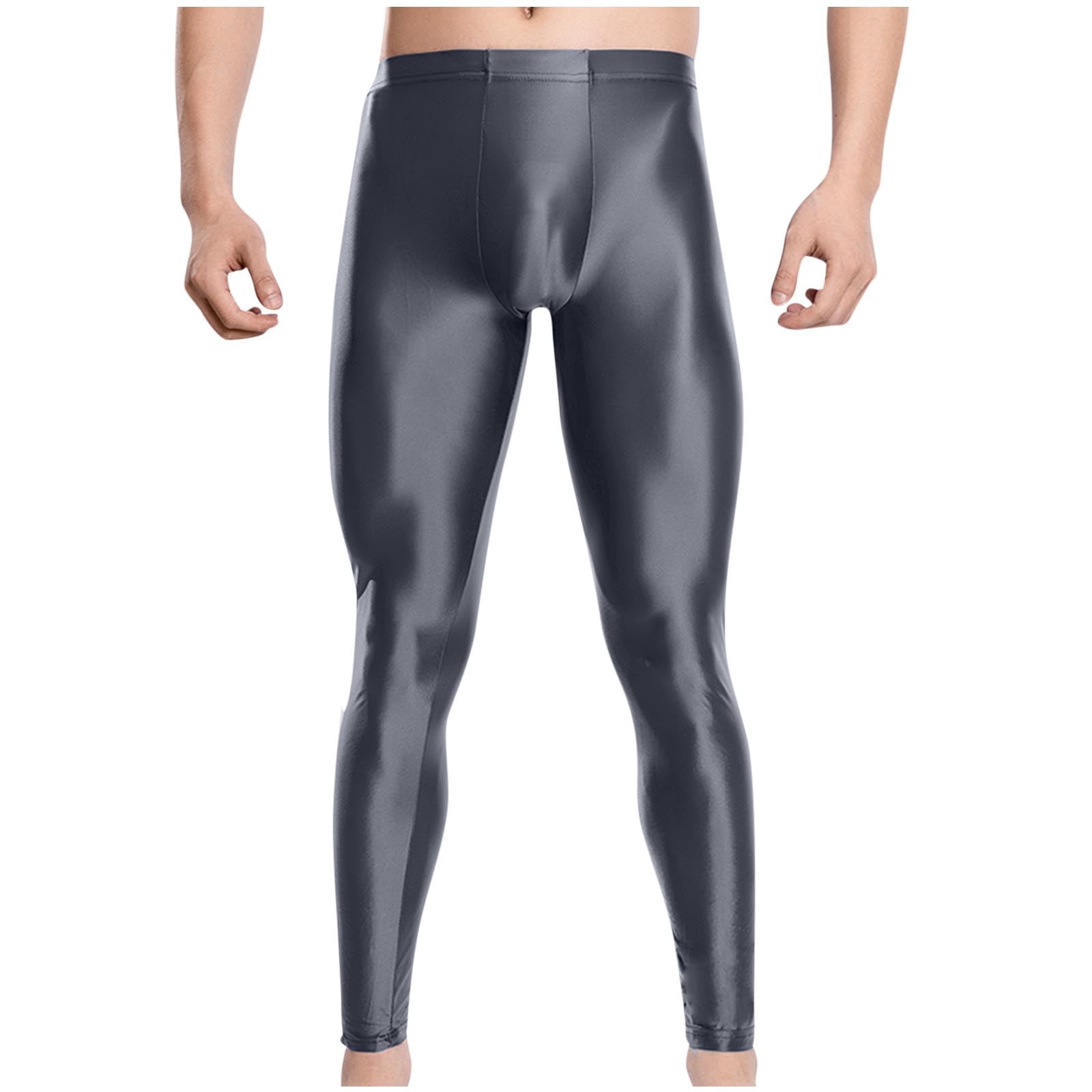 Oplxuo Glossy Compression Pants for Men Athletic Yoga Leggings Stretch ...