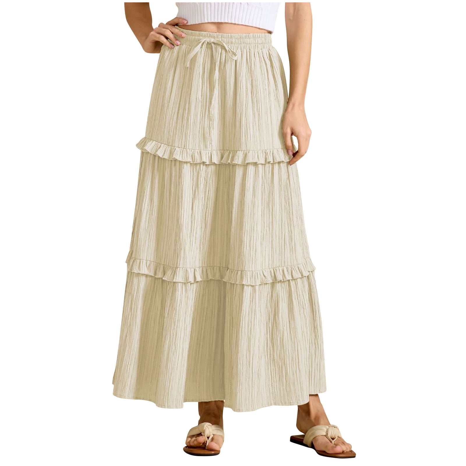 Oplxuo Long Skirts for Women Boho Maxi Skirt Summer Swing Tiered A-Line ...