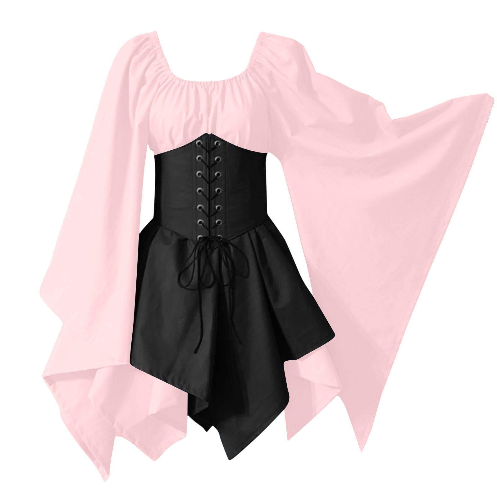 Oplxuo Medieval Lace Up Corset Dress for Women Gothic Vintage Halloween ...