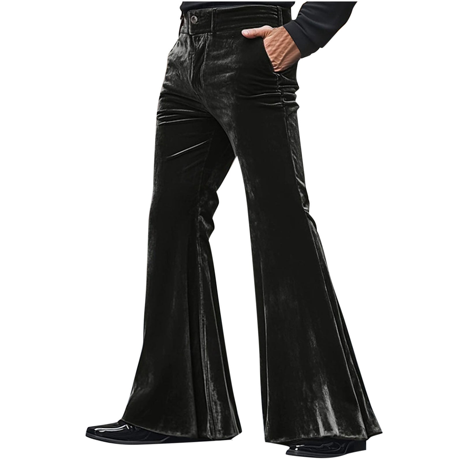 Oplxuo Men's Bell Bottom Velvet Pants 60s 70s Vintage Stretch Flared ...