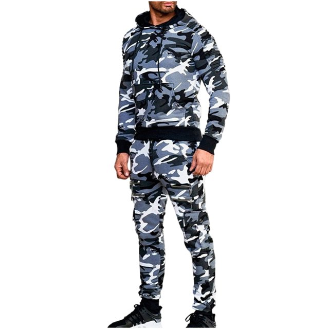 Oplxuo Men's Camouflage Tracksuits Pullover Hoodies Sports Jogging ...
