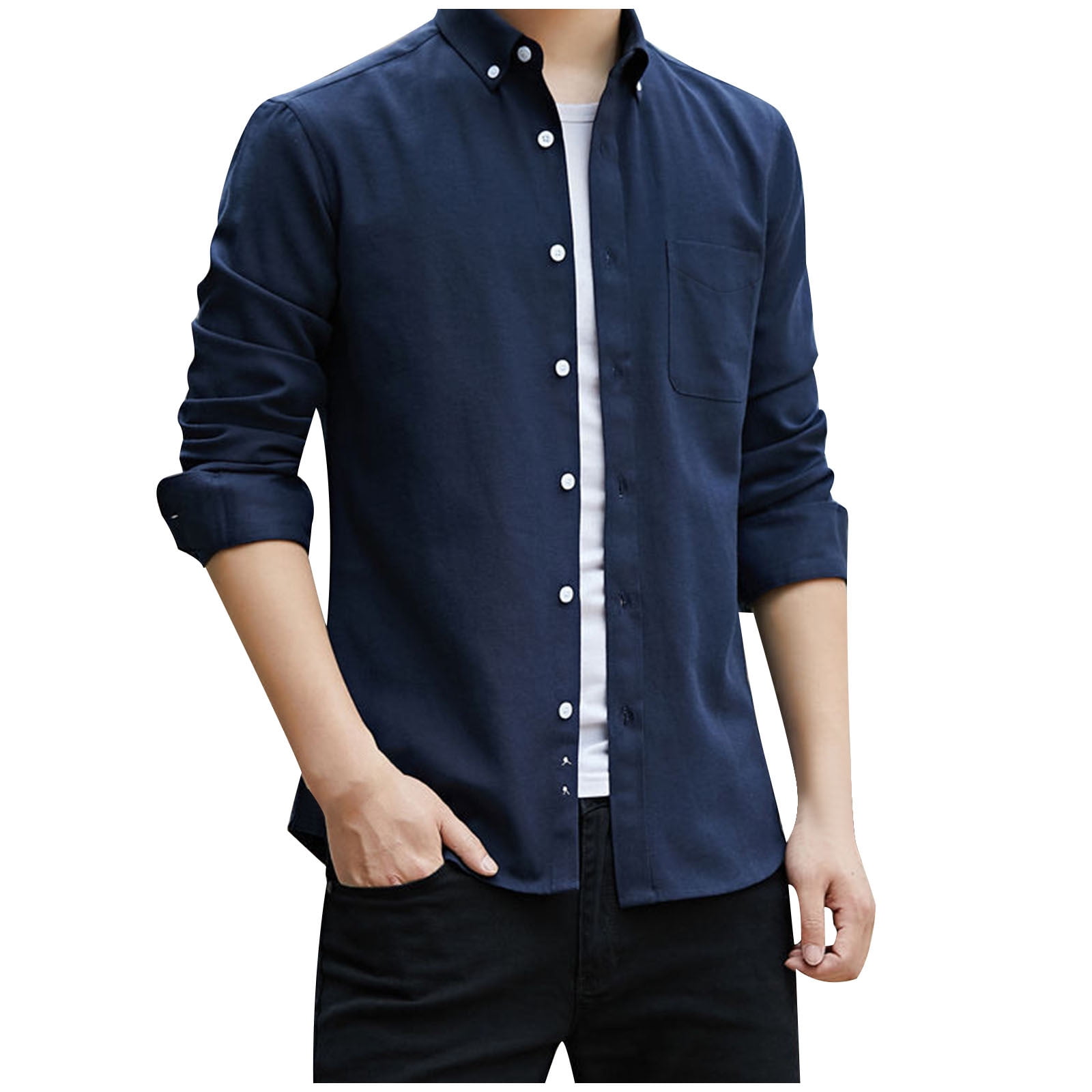 Oplxuo Men's Linen Dress Shirts Lightweight Loose Button Down Long ...