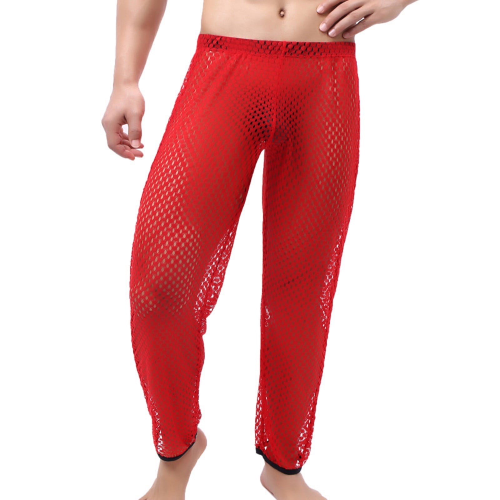 Oplxuo Men's Mesh Fishnet Lingerie Pants Sexy See Through Stretchy ...