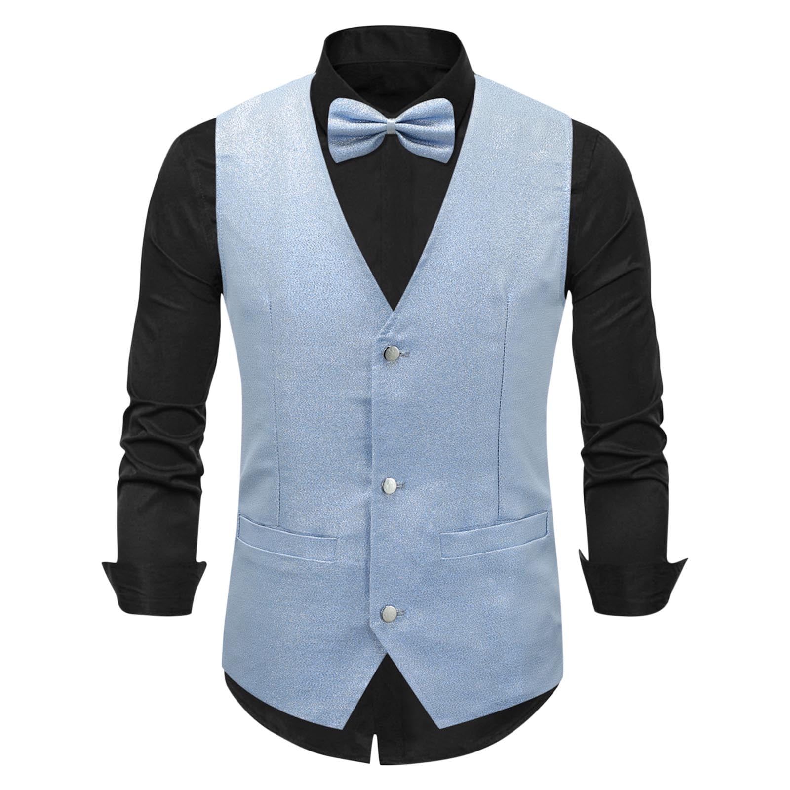 Oplxuo Men's Sequins Vest and Bow Tie Sets - Shiny Disco Suit Vests ...