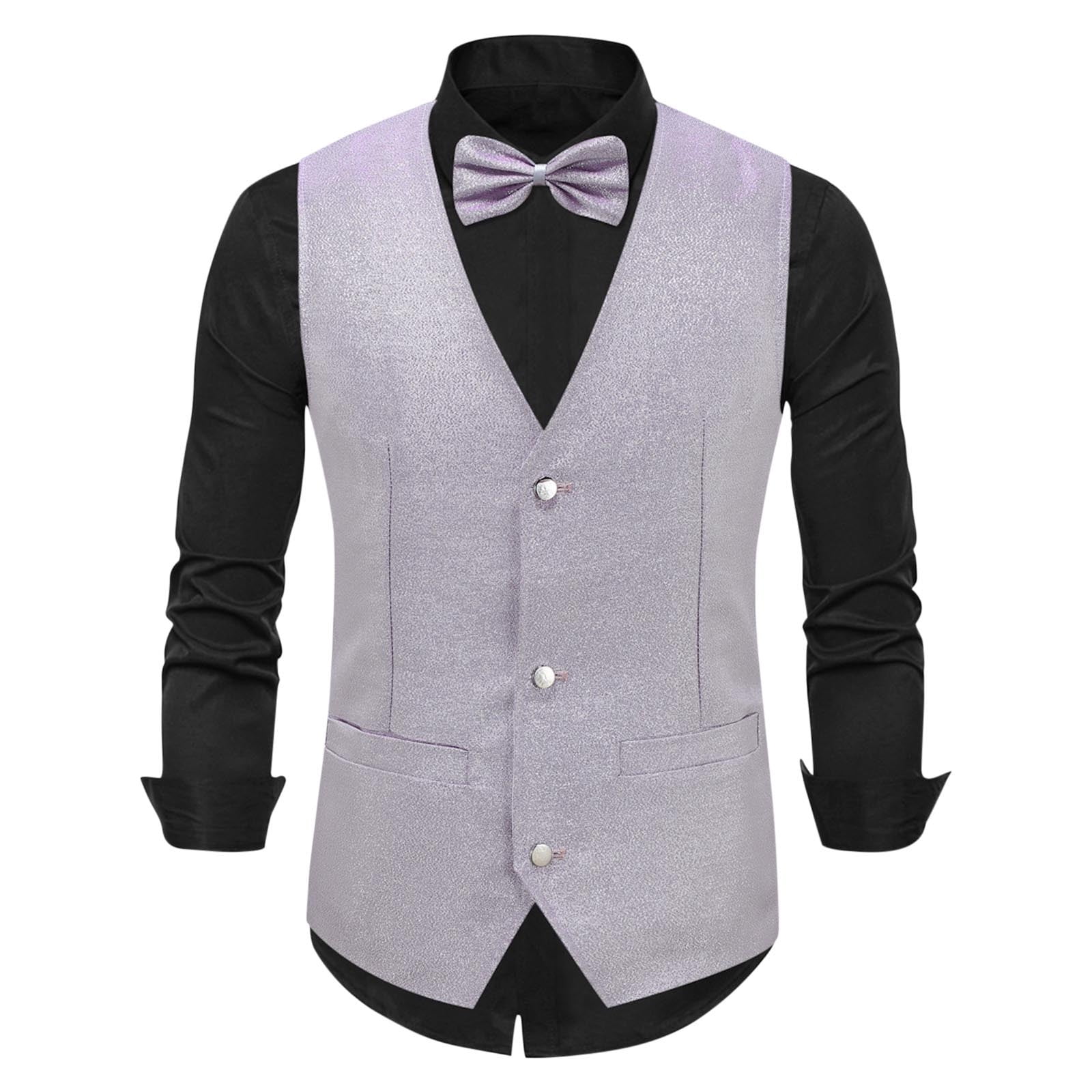 Oplxuo Men's Sequins Vest and Bow Tie Sets - Shiny Disco Suit Vests ...