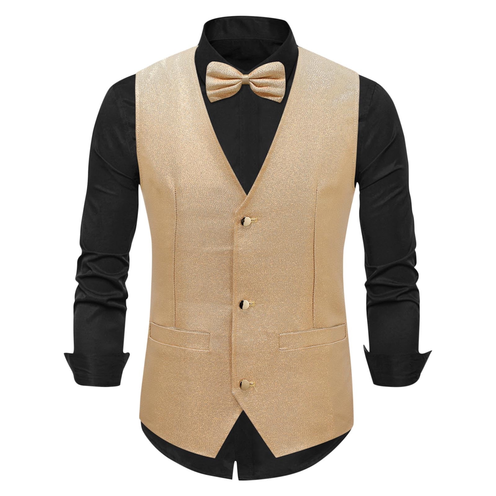 Oplxuo Men's Sequins Vest and Bow Tie Sets - Shiny Disco Suit Vests ...