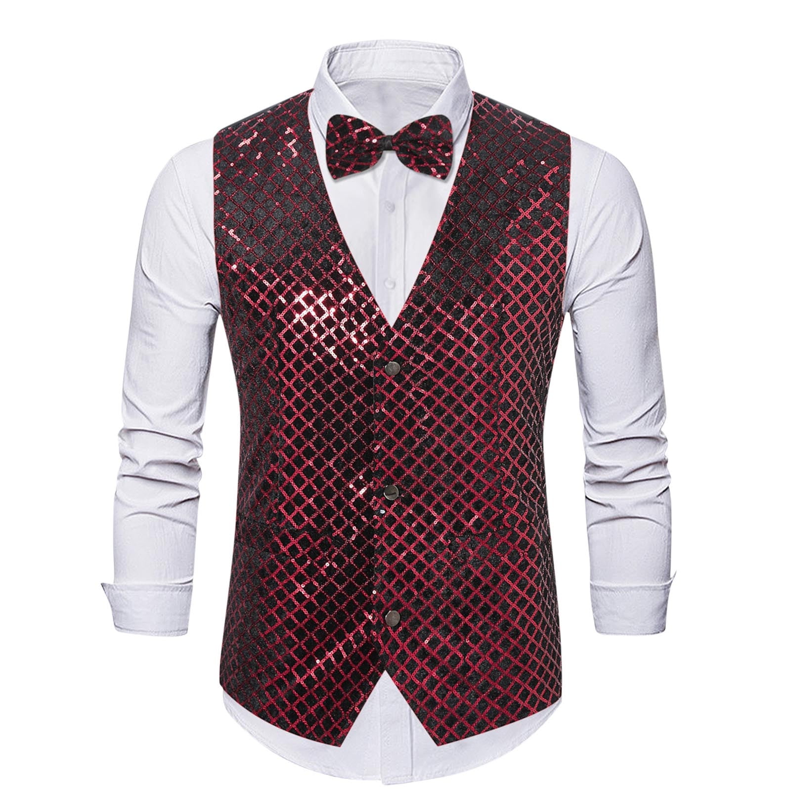 Oplxuo Men's Sequins Vest and Bow Tie Sets - Shiny Formal Suit Vests ...