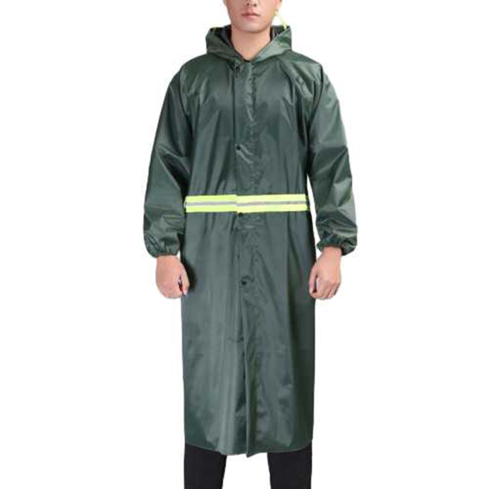 Oplxuo Mens Long Safety Rain Coats with Reflective Stripes Waterproof ...