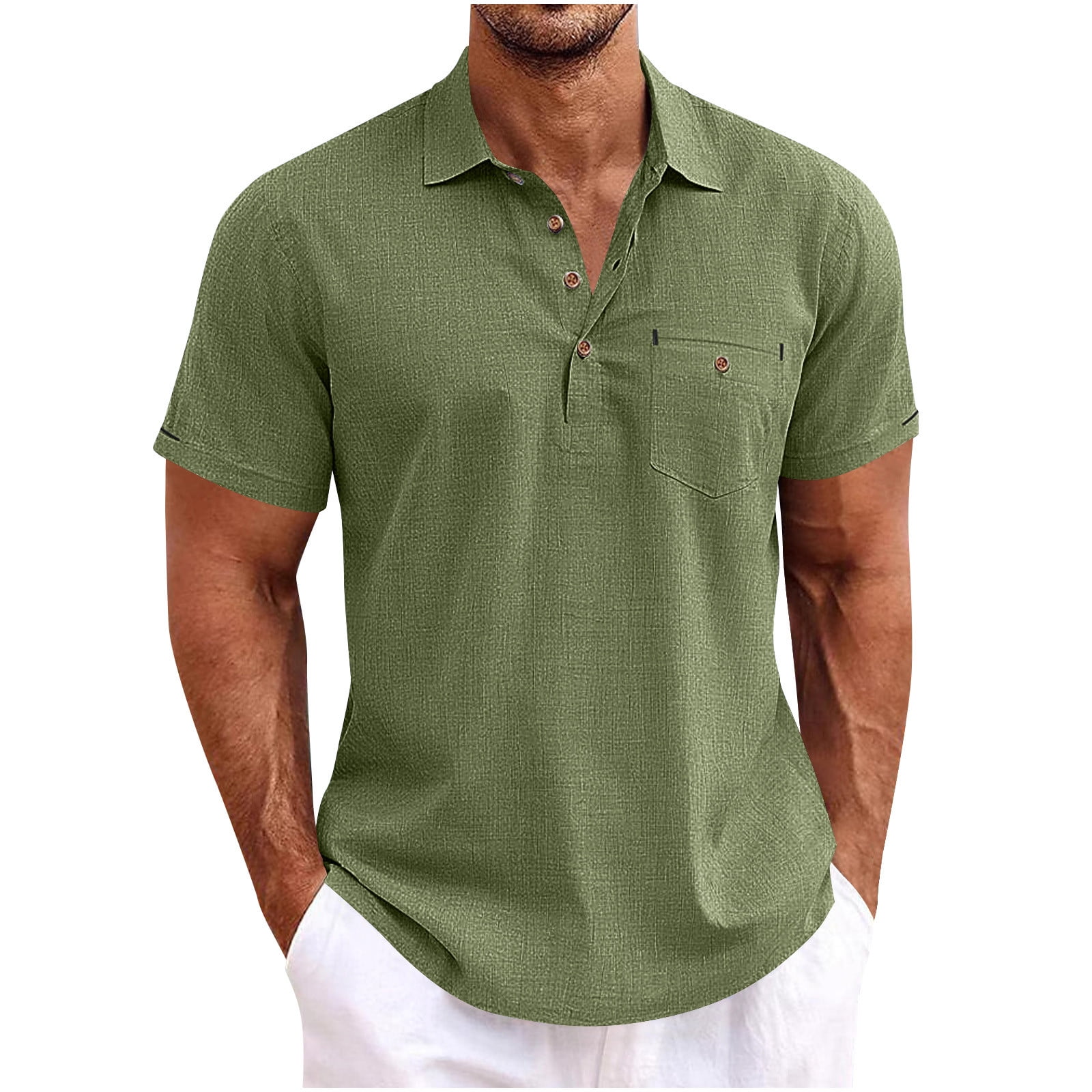 Oplxuo Mens Polo Henley Shirts Short Sleeve Button V Neck Summer Beach ...
