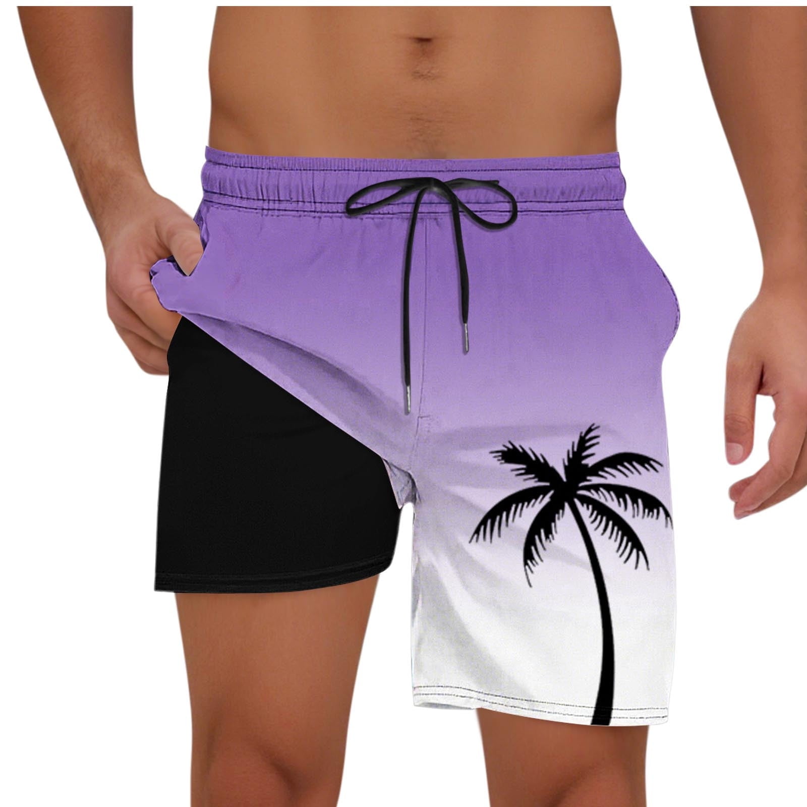 Oplxuo Mens Swim Trunks with Compression Liner Board Shorts 2 in 1 ...