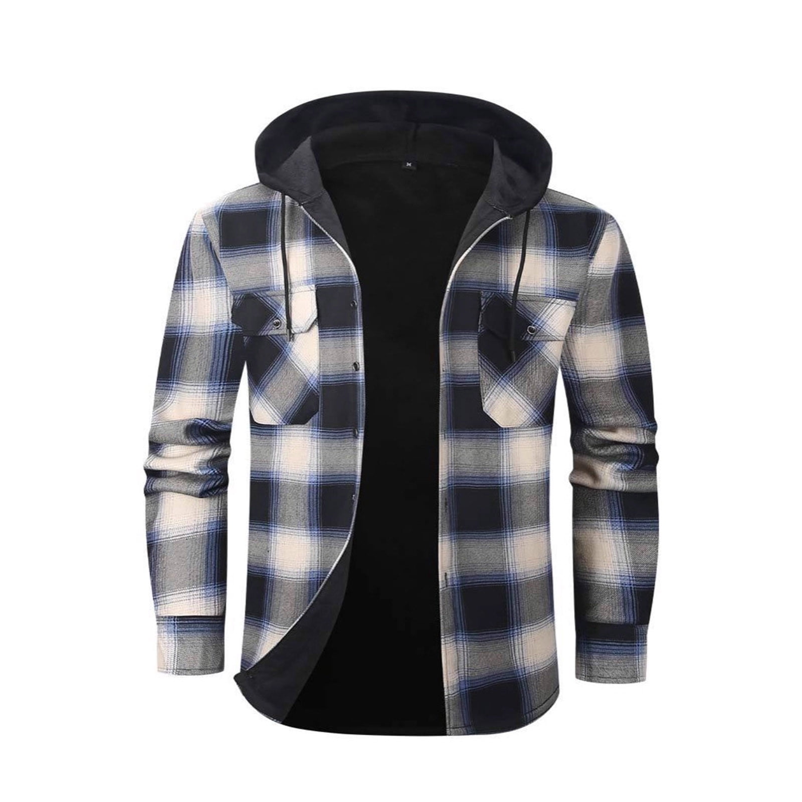 Oplxuo Mens Winter Heavy Warm Sherpa Lined Hoodie Fleece Plaid Shacket ...