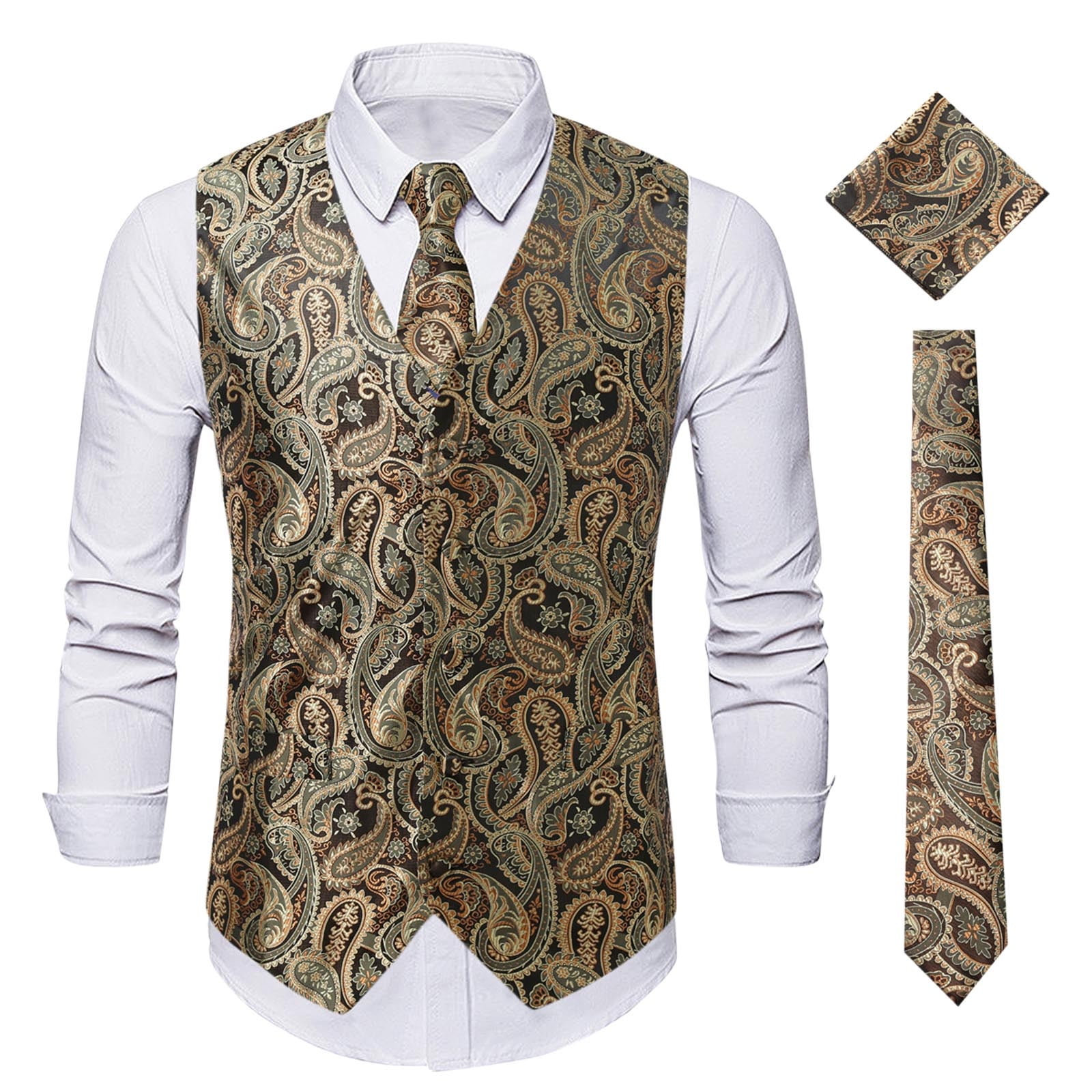 Oplxuo Paisley Vest and Tie Sets for Men Formal Floral Jacquard Suit ...