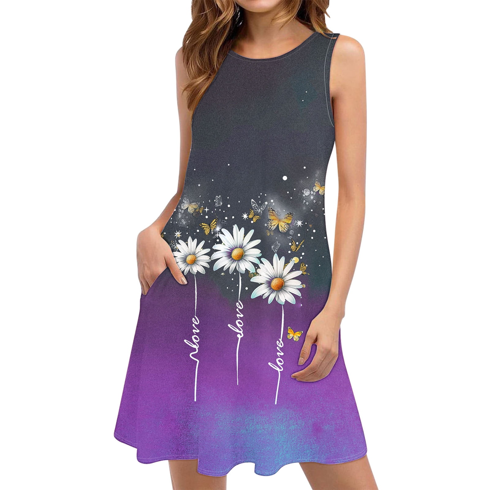 Oplxuo Tank Dresses for Women Summer Floral Printed Loose Sleeveless ...