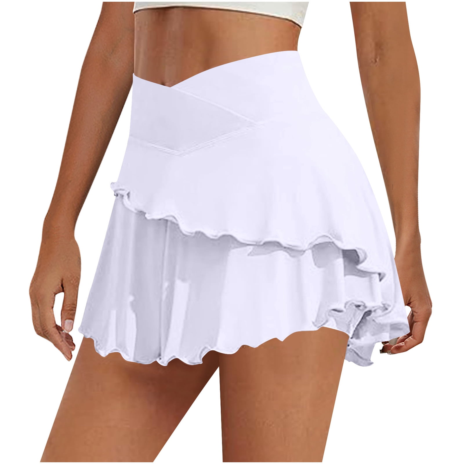Oplxuo Tennis Skirt Pleated Skorts for Woman Double Ruffle Golf Skirts ...