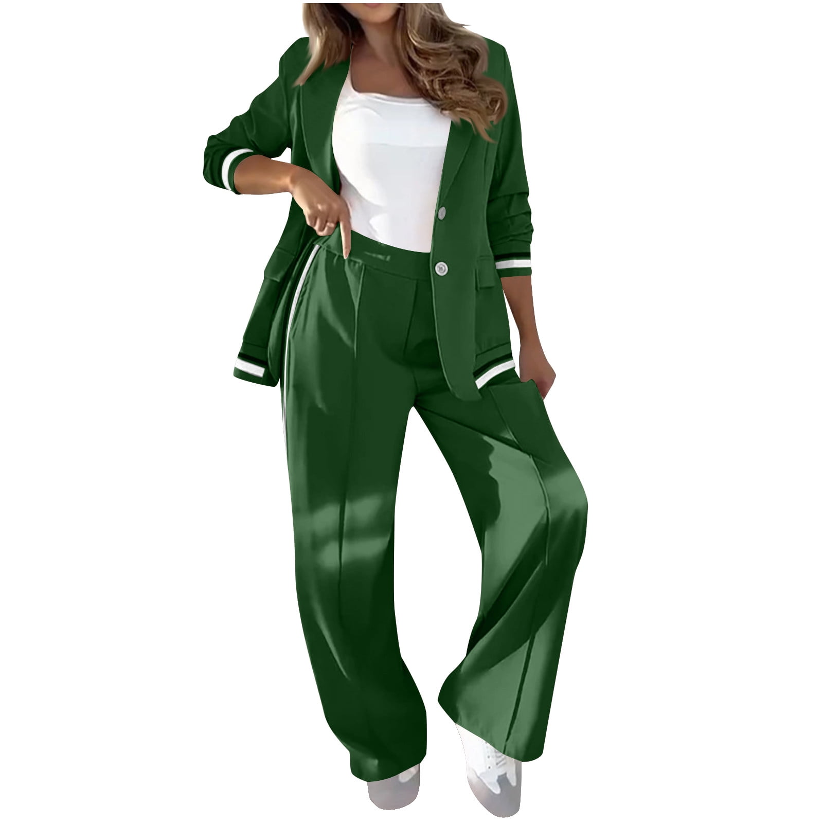 Oplxuo Two Piece Blazer Outfits for Women Loose Open Front Suit Jacket ...