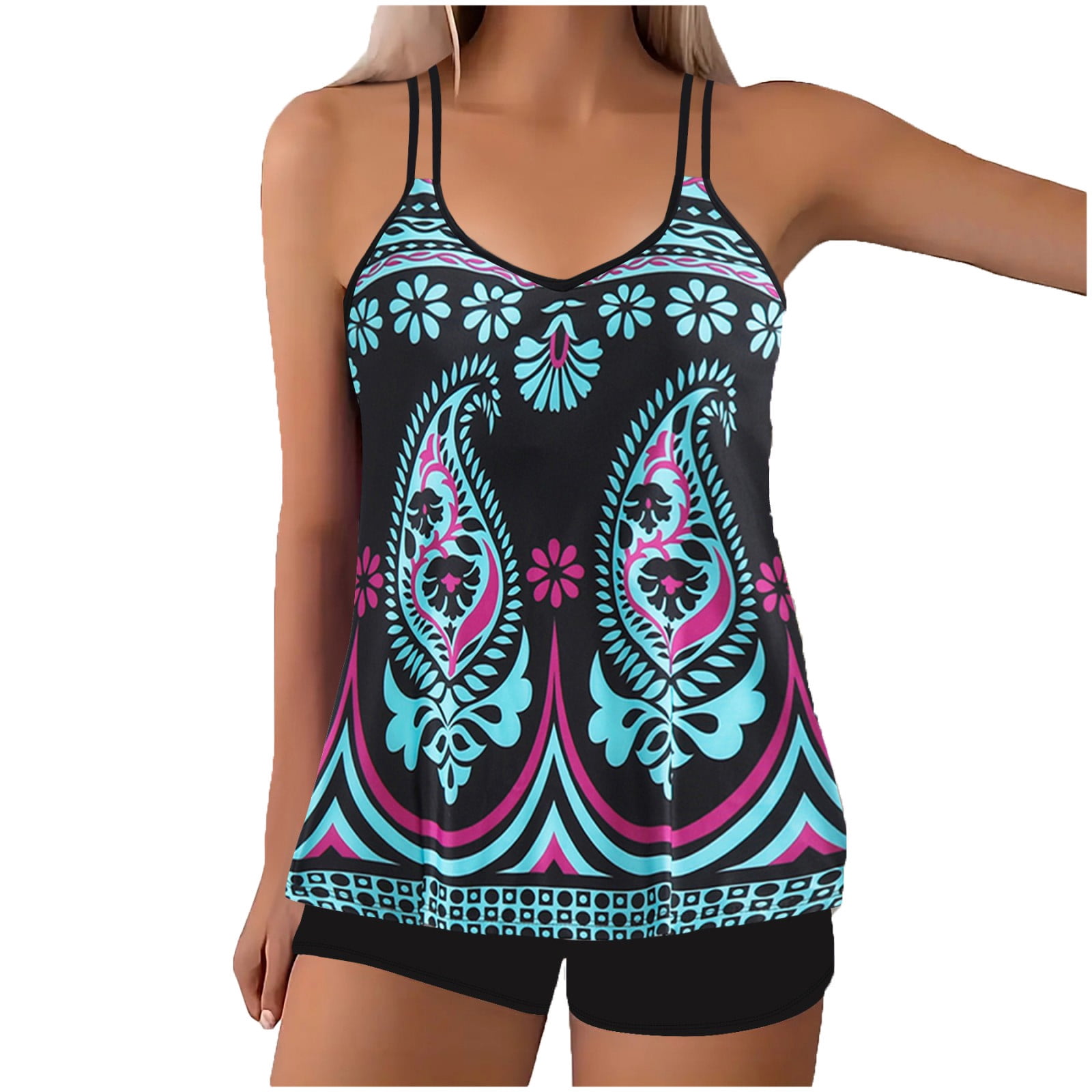 Oplxuo Two Piece Tankini Swimsuits for Women with Shorts Tummy Control ...