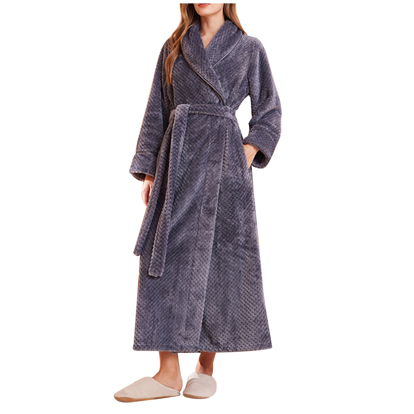 Oplxuo Winter Fuzzy Shawl Robe for Women Plush Robe Full Length Flannel ...