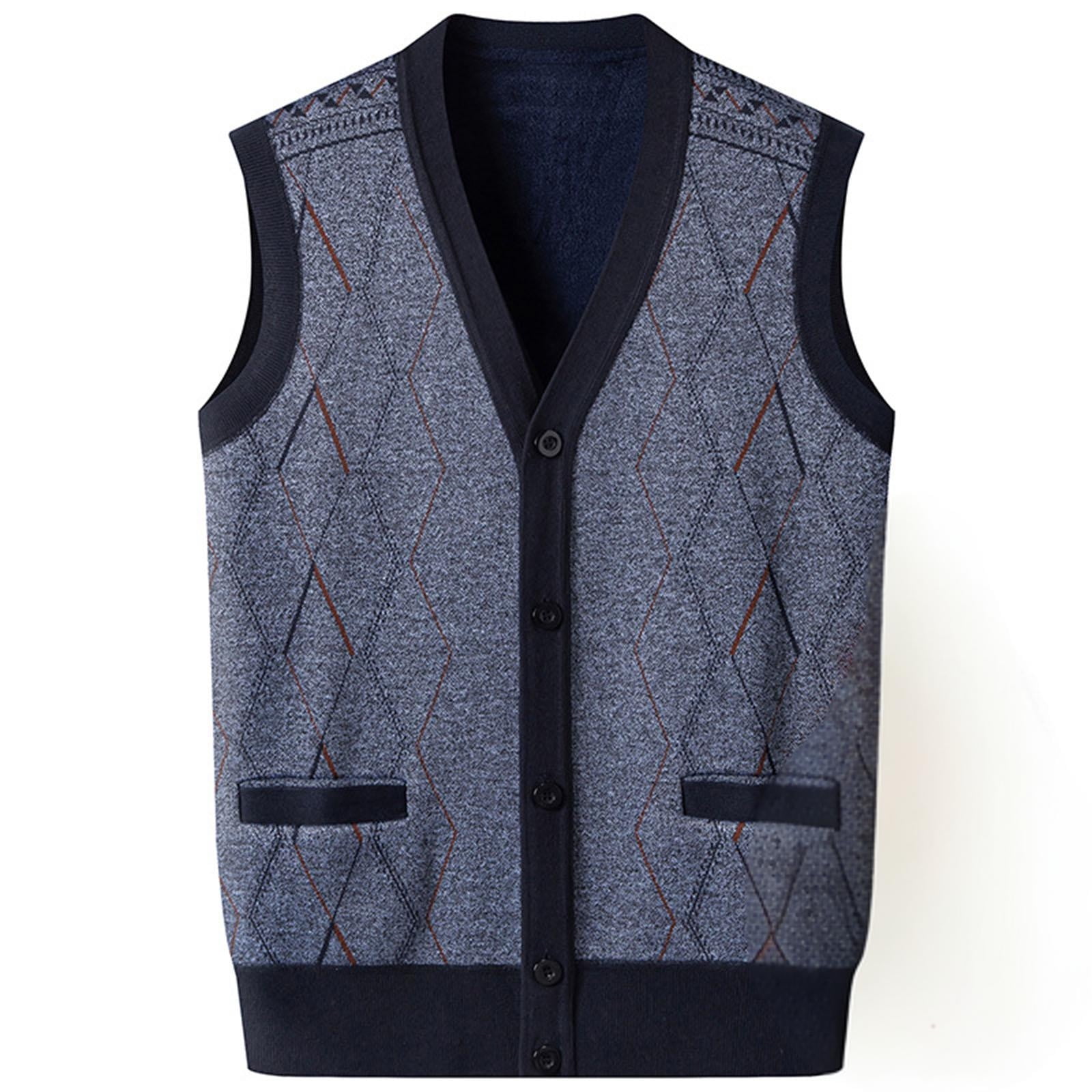 Oplxuo Winter Sweater Vest for Men Button Down V Neck Sleeveless ...