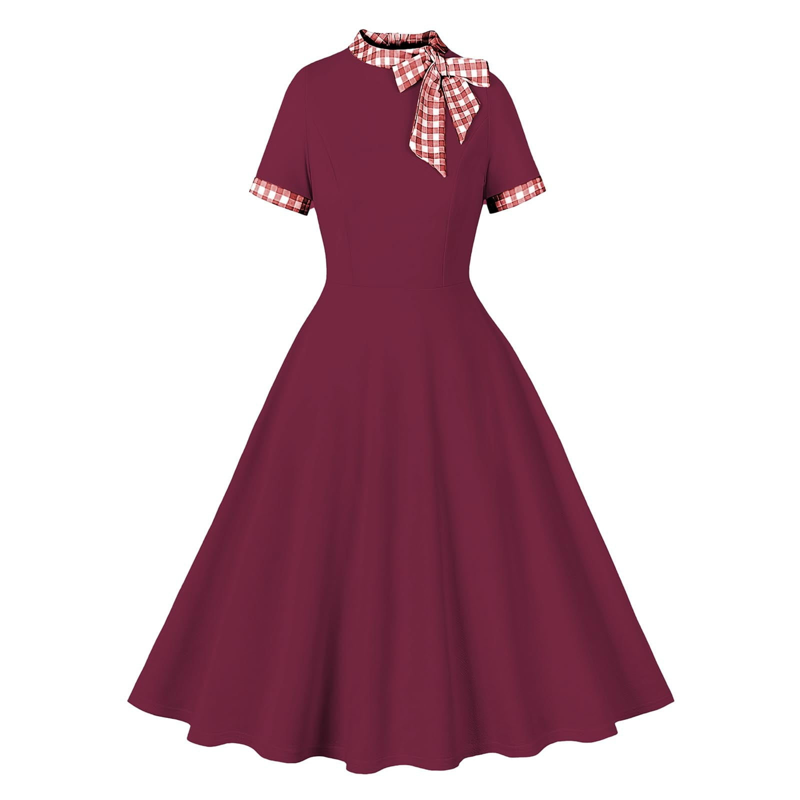 Oplxuo Women's 1950s Retro Dress Short Sleeve Swing Midi Dress Cocktail ...
