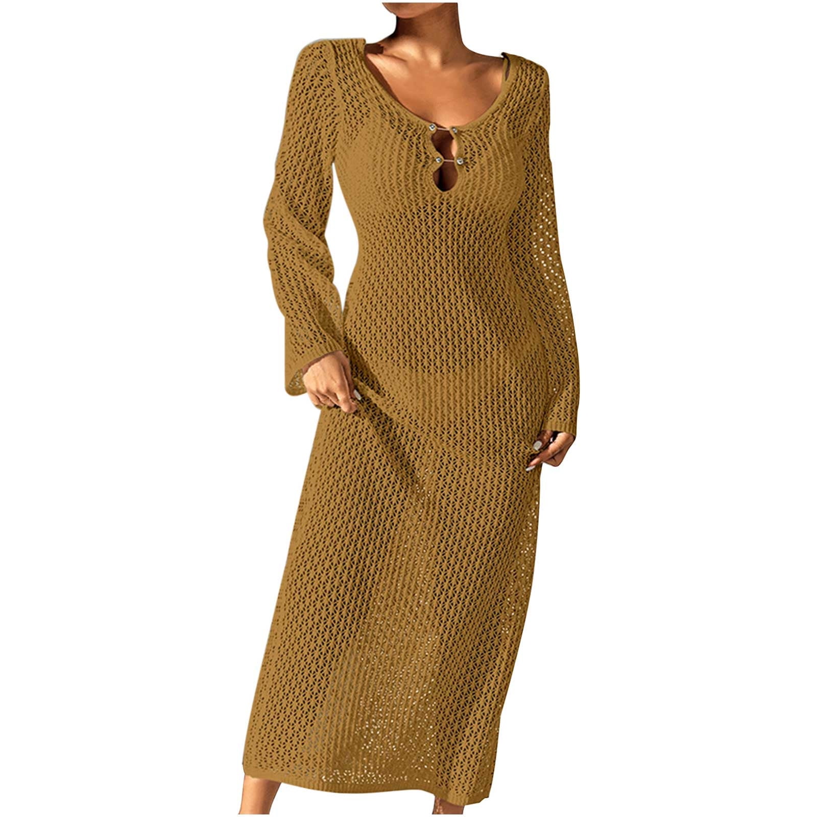 Oplxuo Women's Beach Crochet Cover Ups Summer Knit Hollow Out Long ...