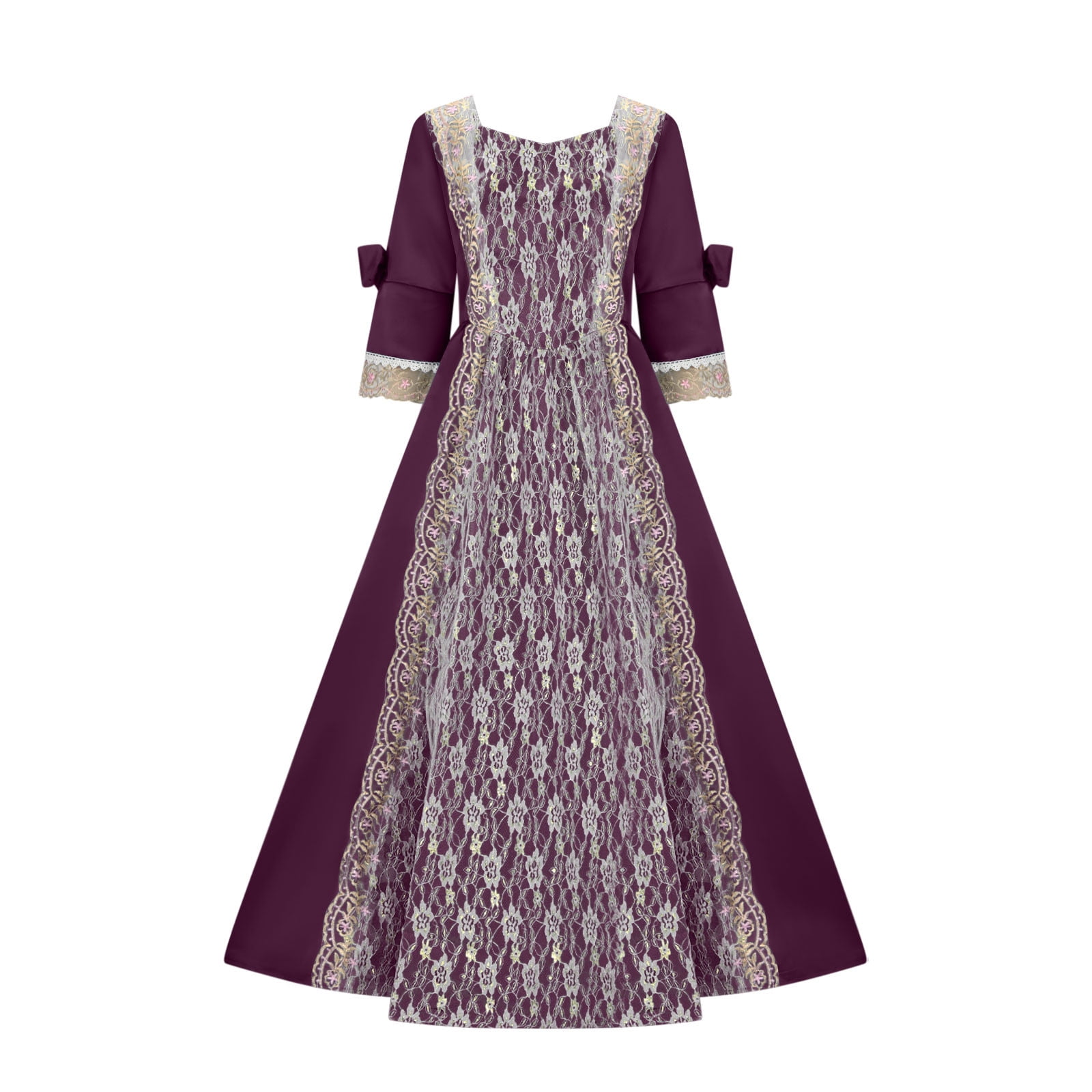 Oplxuo Women's Gothic Plus Size Lace Dress Medieval Flare Long Sleeve ...