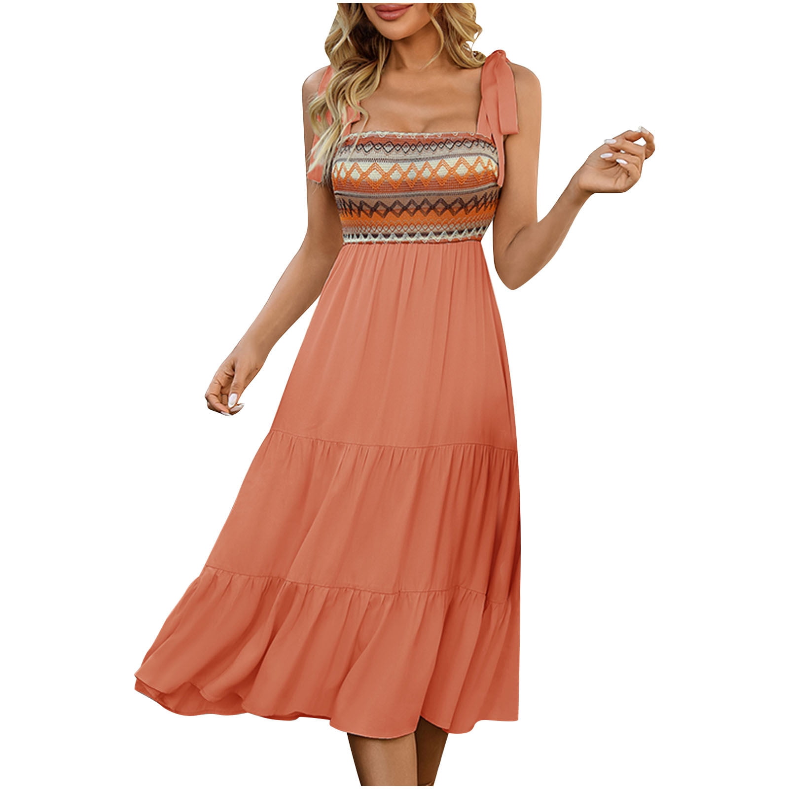 Oplxuo Women's Halter Neck Aztec Midi Dress – Boho Patchwork Cami ...