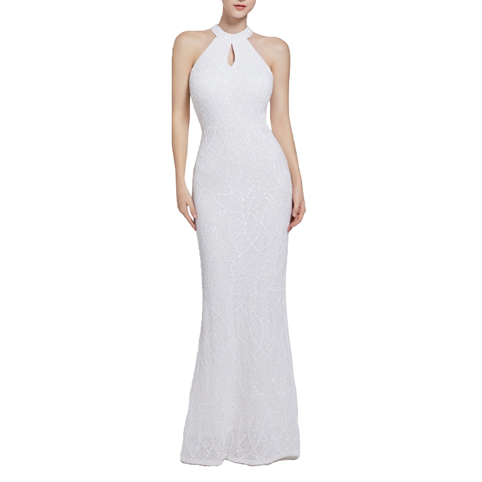 Oplxuo Women's Halter Sequins Mermaid Prom Dress Elegant Sleeveless ...