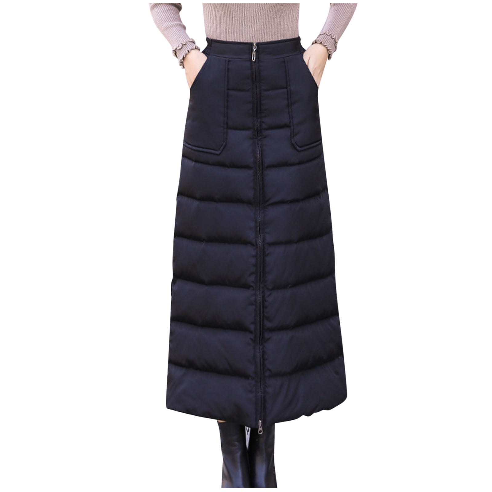 Oplxuo Women's Long Quilted Puffer Skirt, Insulated Full Zipper Outdoor ...