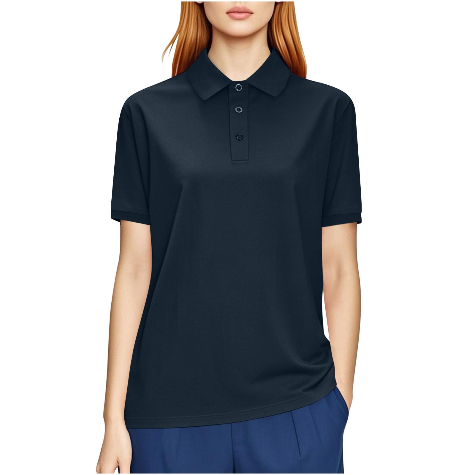 Oplxuo Women's Polo Shirts Cotton 3-Button Short Sleeve Collared Tops ...
